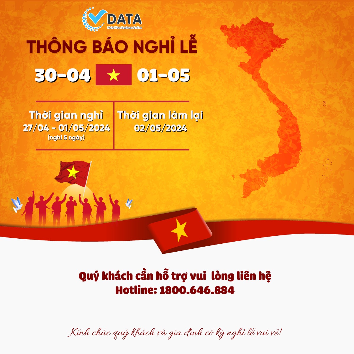 [VDATA] THÔNG BÁO LỊCH NGHỈ LỄ 30/4 & 1/5 NĂM 2024 - VDATA